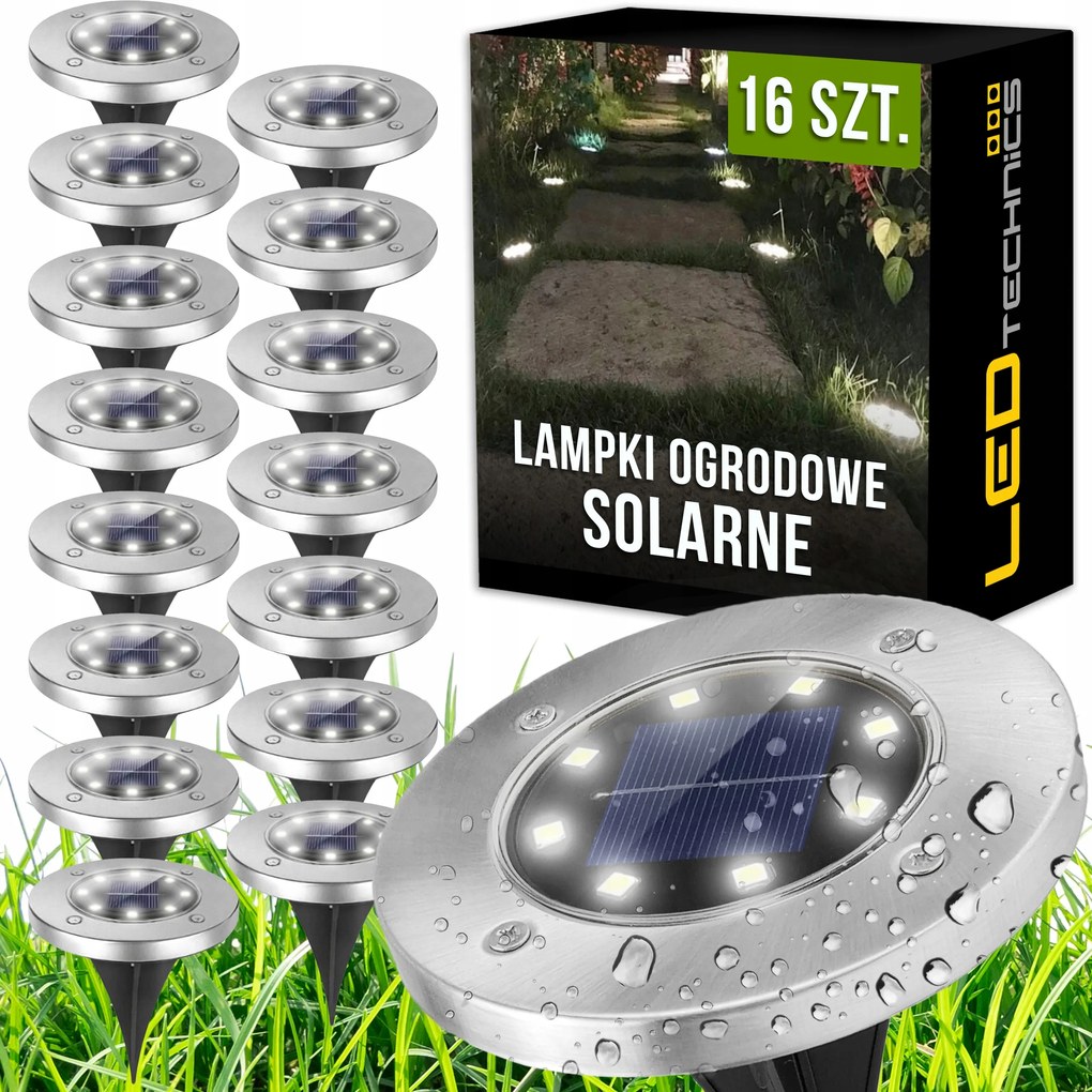 Sada 16 x Solární lampy, základní Led diody Disk Light, zahradní zapichovací světla