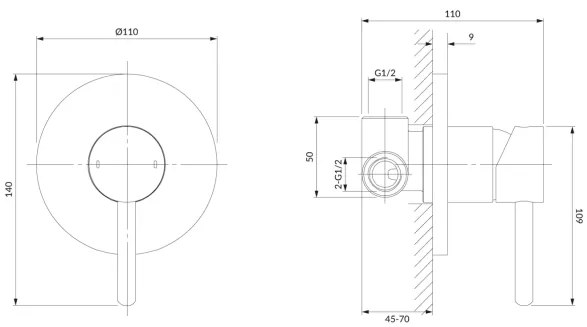 Omnires Y Y1245BL Podomítková sprchová baterie, černá - Omnires