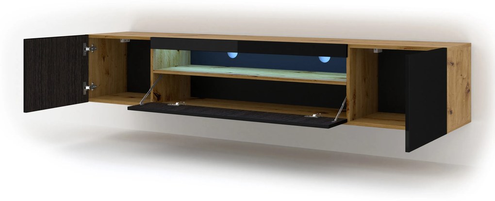 TV stolek/skříňka Aurora 200 (dub artisan + černá) (LED). 1057702