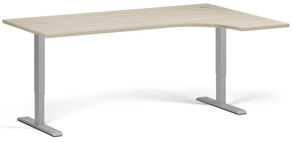 Rohový výškově nastavitelný stůl, 180x120 cm, 1 motor, L/P, šedá podnož, dub přírodní