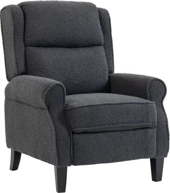 HOMCOM nastavitelná relaxační křeslo z teddym fleece, relaxační křeslo s vysouvací podnožkou, polstrované sedadlo, šedá 83B-604V00CG