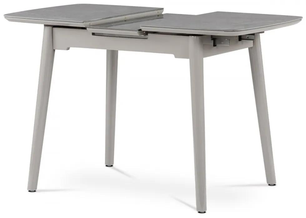 Jídelní stůl BRISKO — 90x70 cm (+ rozklad 25 cm), keramická deska šedý mramor, masiv