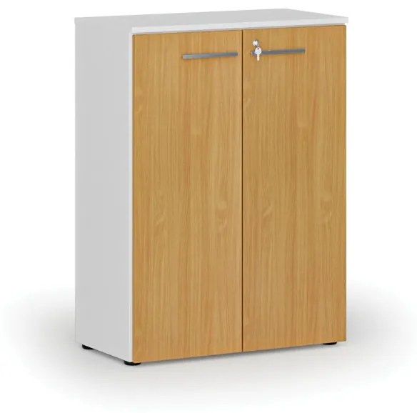 Kancelářská skříň s dveřmi PRIMO WHITE, 1087 x 800 x 420 mm, bílá/buk