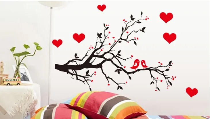 Samolepka na zeď Zamilovaní ptáčci na větvi
