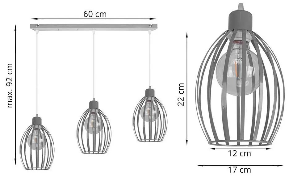 Závěsné svítidlo Toronto, 3x drátěné stínítko (výběr ze 3 barev)