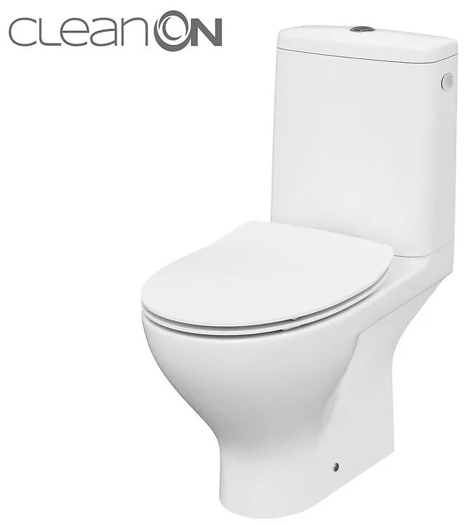 Cersanit Moduo - WC Kombi zadní odpad 3/5 CLEAN ON+WC sedátko duroplast SLIM, Bílá, K116-001