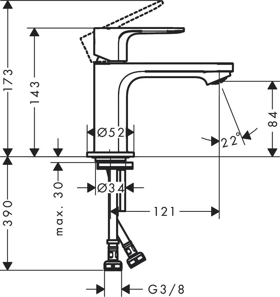Hansgrohe Rebris E, umyvadlová baterie 80 bez odtokové soupravy, CoolStart, černá matná, 72554670