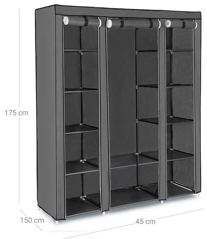 Přenosná látková skříň, šatna, CLOSET, 150x175x45cm šedá SongmicsHome