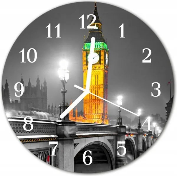 Skleněné hodiny na zeď Kulatý Big Ben
