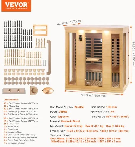 Far Infrared Wooden Sauna Room Domácnost Sauna Spa pro 3 až 4 osoby 2580 W