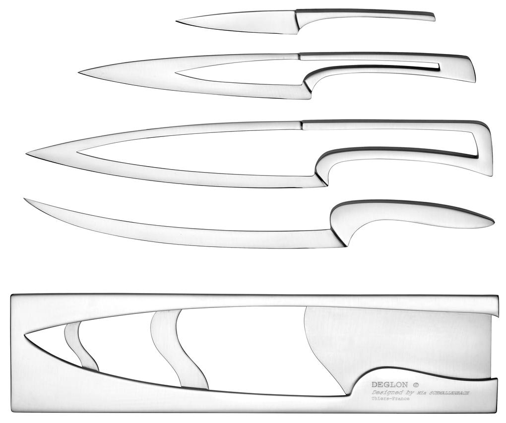 DÉGLON COUTELIER DEPUS Designová sada nožů na nerezové základně DÉGLON Meeting, 4 ks