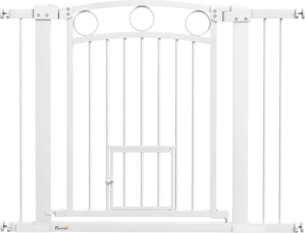 Bezpečnostní branka do dveří PawHut, schodišťová branka 76-104 cm, schodišťová branka bez vrtání, schodišťová branka s dvířky pro kočky, uzamykatelná…