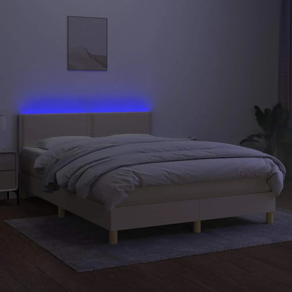 Box spring postel s matrací a LED krémová 140x200 cm textil 3133642