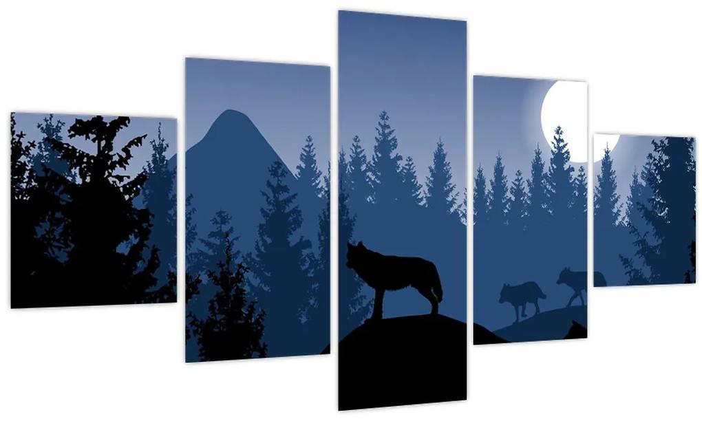 Obraz - Smečka vlků za úplňku (125x70 cm)