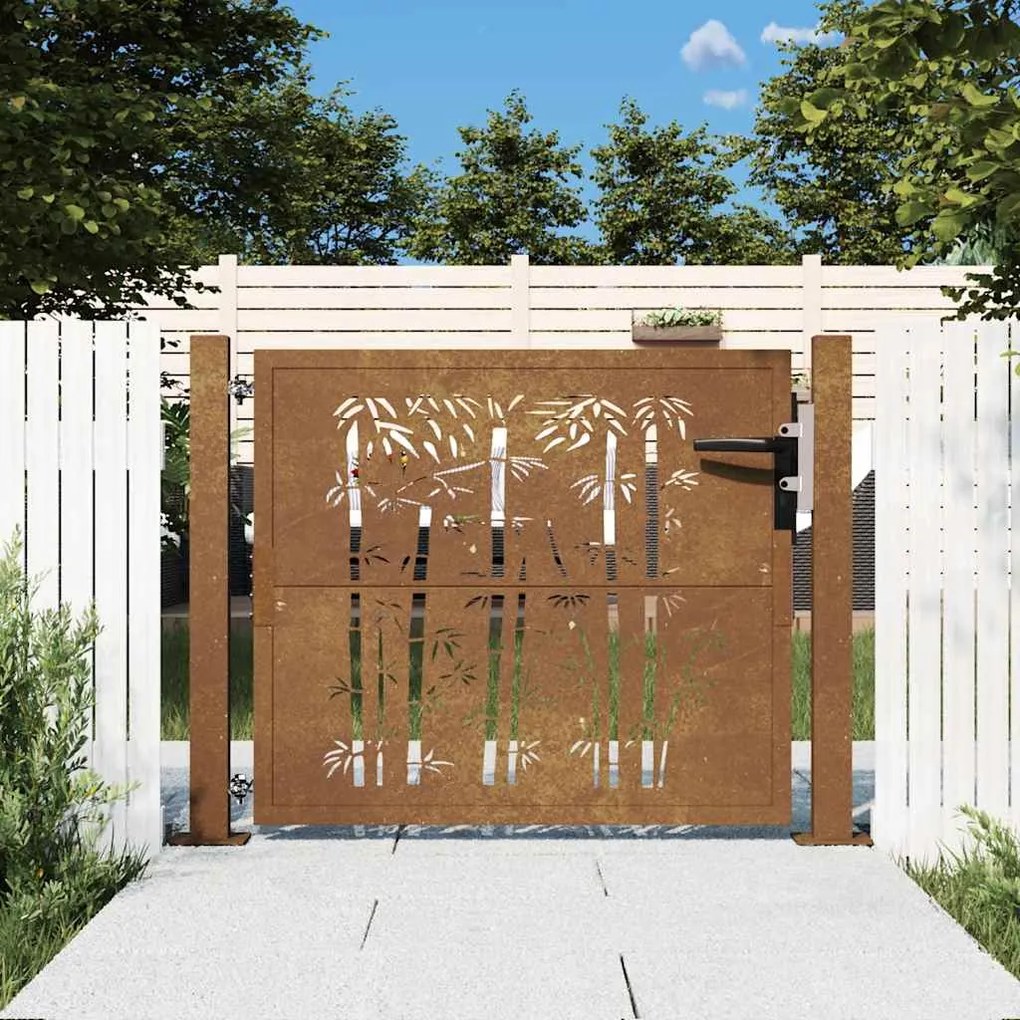 Zahradní branka 100 x 75 cm corten ocel bambusový design 153184