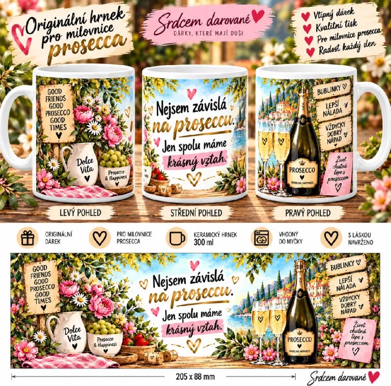 Vtipný hrnek pro milovnici prosecca – Nejsem závislá na proseccu – 300 ml
