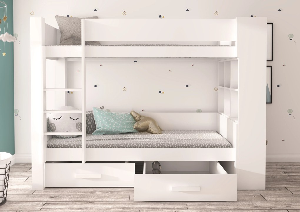ADRK Furniture Dvoupodlažní postel pro dvě osoby s matracemi GARET 180x80 CH-Gar-W+TRF-210+M-E197