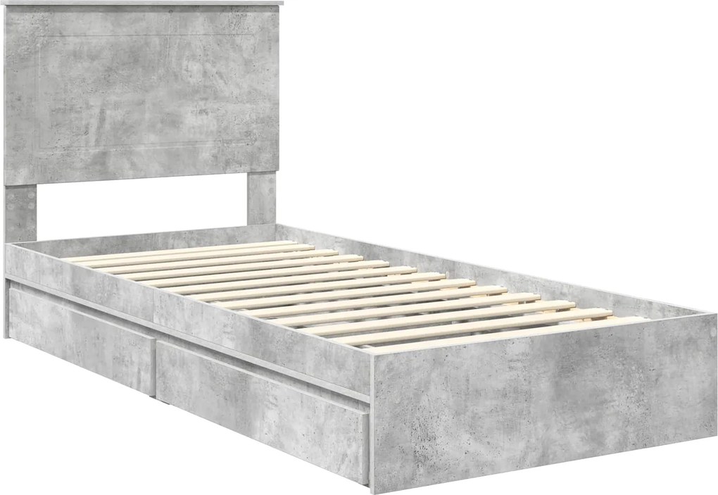 Postel s úložným prostorem s čelo Betonově šedá 90 x 190 cm 3409590