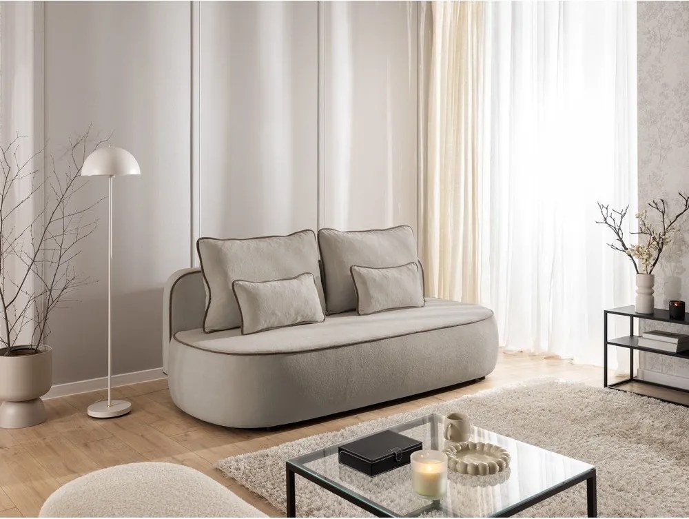 Hnědá/taupe sametová rozkládací/s úložným prostorem pohovka 210 cm Saga – Ropez