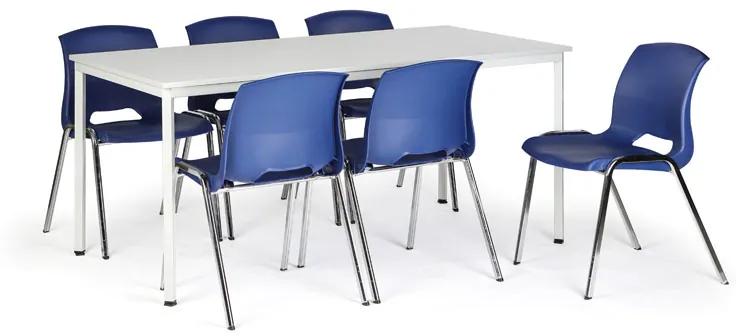 B2B Partner Stůl jídelní, šedý 1800x800 + 6 židlí Cleo, modrá