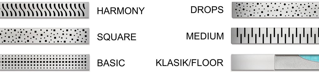 Chuděj Lineární plastový žlab 350mm ke stěně s bočním odtokem d 40, drops lesk