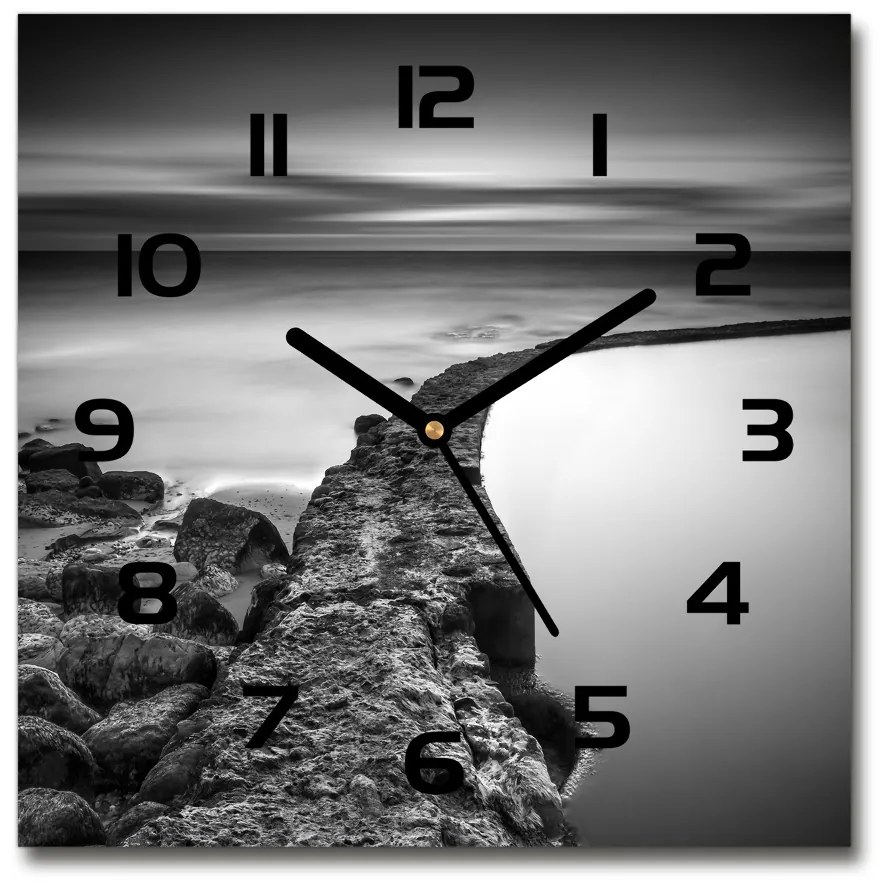 Wallmuralia Skleněné hodiny čtverec Kamenná pláž 30x30 cm