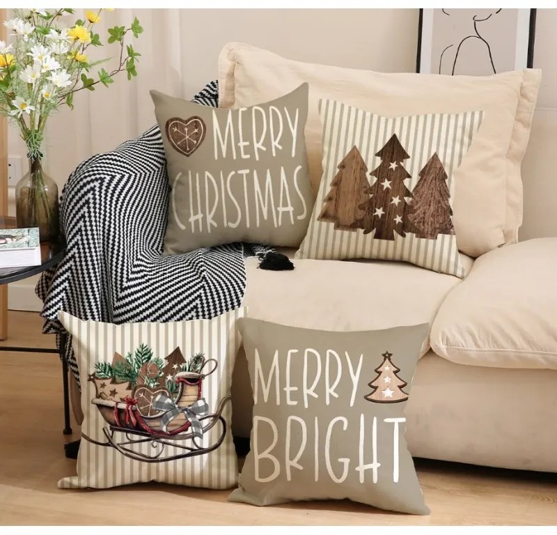 Vánoční povlak na polštář SLEIGH 45x45 cm, béžový