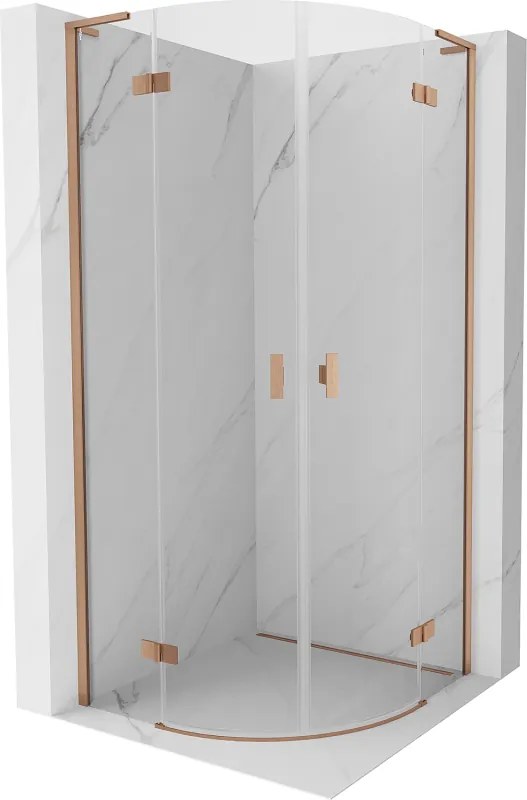 Mexen Mist L, čtvrtkruhový sprchový kout s 2-křídlými dveřmi, 90 x 90 cm, čiré sklo, měděný matný profil, 8A33L-090-090-65-00