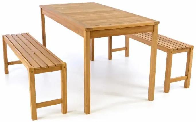 Divero 47284 Zahradní set lavic a stolu - ošetřené týkové dřevo - 135 cm