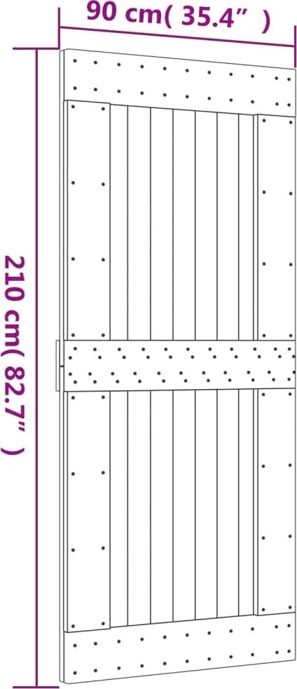 vidaXL Posuvné dveře s kováním 90 x 210 cm masivní borové dřevo [3203206]