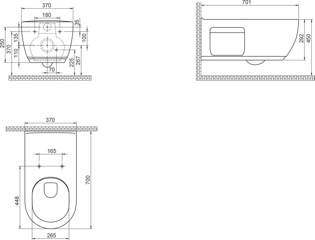 Sapho HANDICAP závěsná WC mísa 37 x 70 cm Rimless bílá TU1206