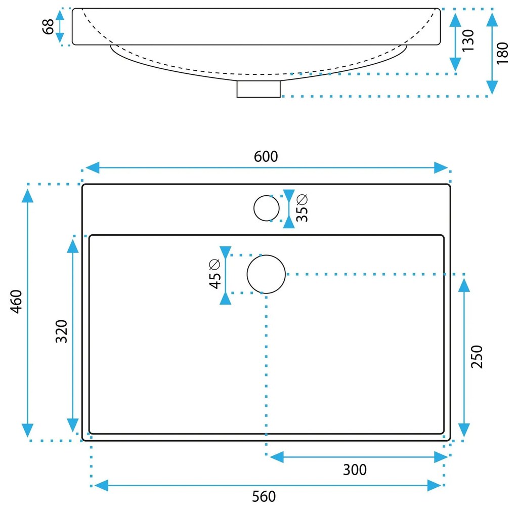 Rea Mandy, nábytkové umyvadlo na zapuštění 600x460x130 mm, bílá lesklá, REA-U3326