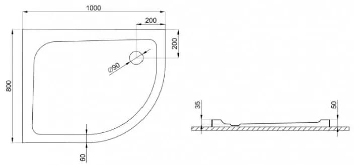Polimat Asymetrická sprchová akrylátová vanička Oris 100x80 Barva: Bílá, Rozměry (cm): 100x80, Orientace: Pravá