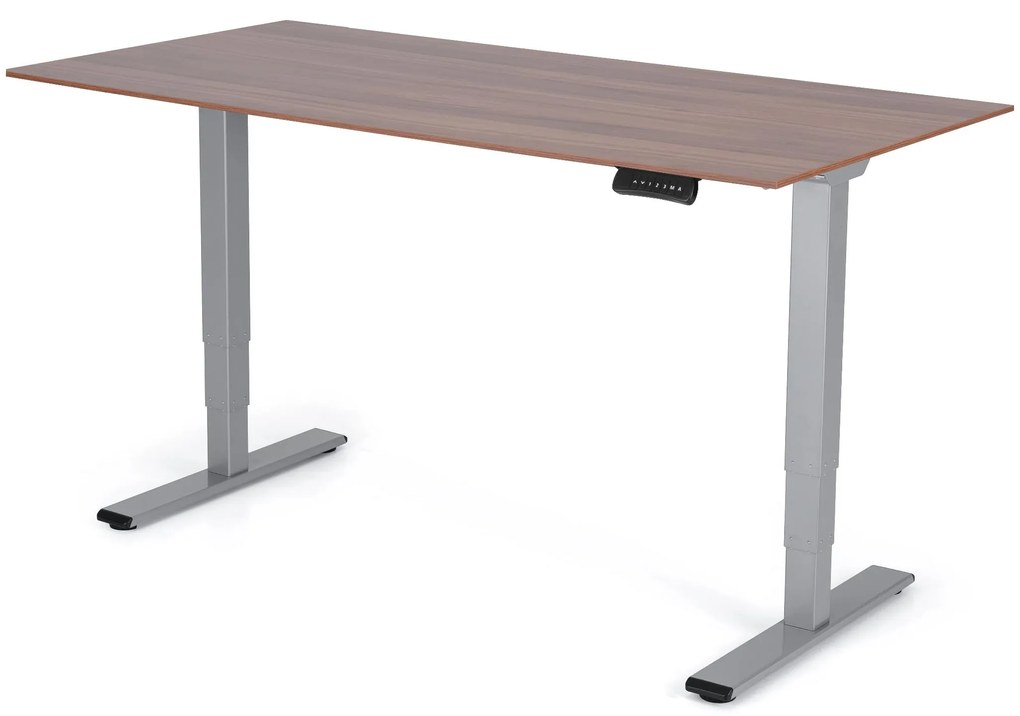 Výškově nastavitelný stůl Liftor 3segmentové nohy šedé,   deska 1600 x 800 x 18 mm ořech
