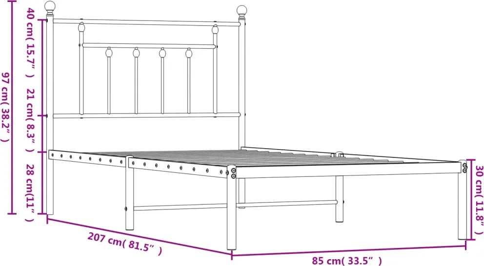 vidaXL Kovový rám postele s čelem 80 x 200 cm [353577] Barva: Bílá