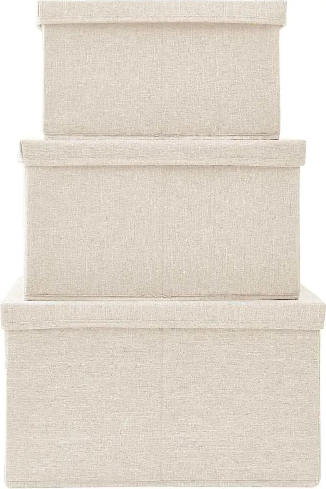 Stohovatelné úložné boxy 3dílná sada textil krémové 332920