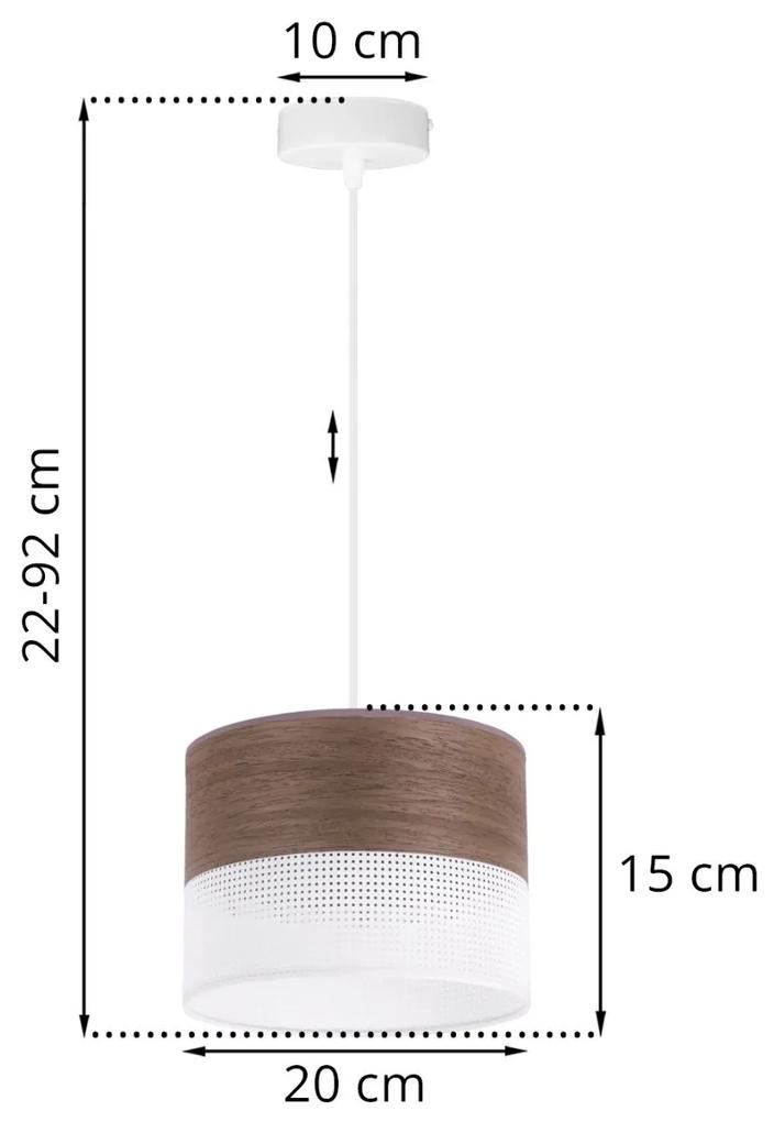 Light Home Závěsné svítidlo Wood, 1x hnědá ořechová dýha/bílé plastové stínítko, (fi 20cm)