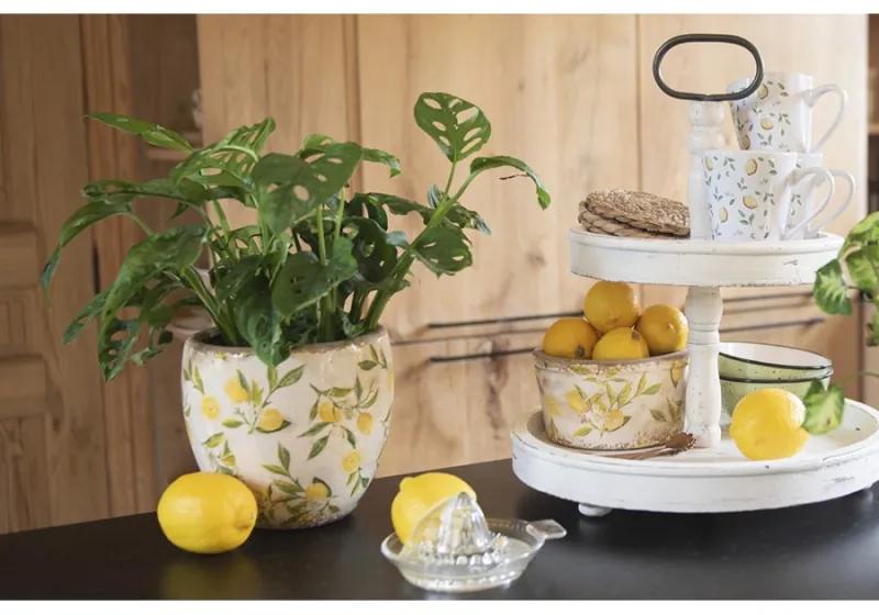 Béžový keramický obal na květináč s citróny Rebekka S – 17x11 cm