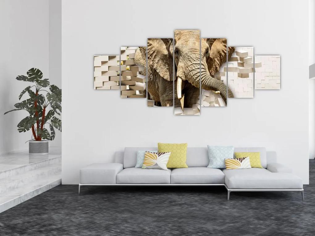 Obraz - Slon prorážející zeď (210x100 cm)