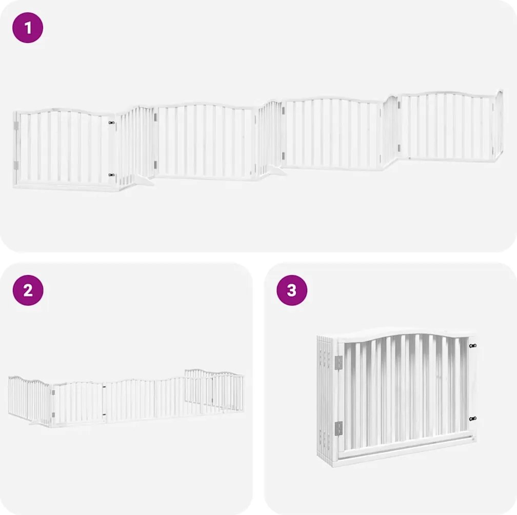 Zábrana pro psy s dvířky skládací 8 panelů bílá 640 cm topol 3155618
