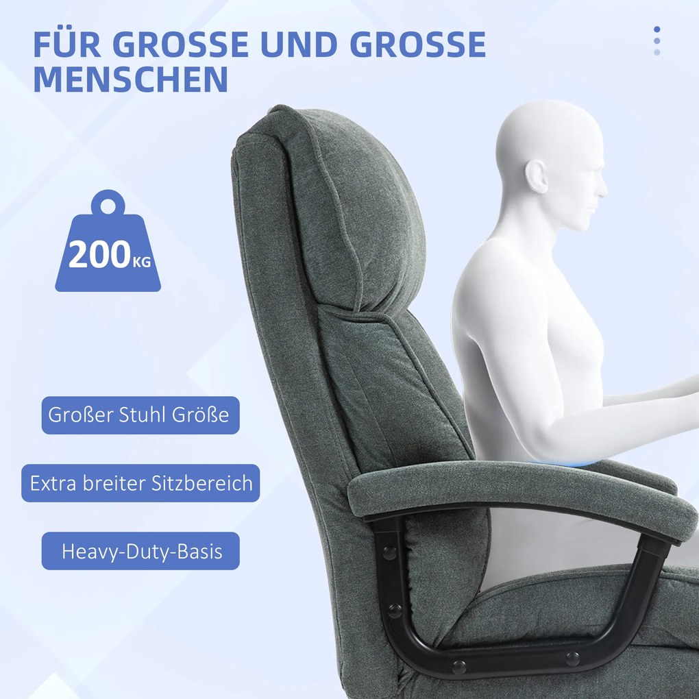 Kancelářská židle HOMCOM, ergonomická kancelářská židle s houpací funkcí, lněný vzhled, výškově nastavitelná židle k PC s funkcí otáčení, silné polšt…