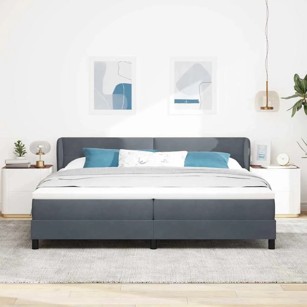 Postel s boxspringem s čelo Tmavě šedá 200 x 200 cm samet 3340407