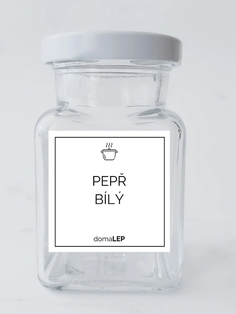 Samolepka na kořenky PEPŘ BÍLÝ bílá 5 × 5 cm základní písmo