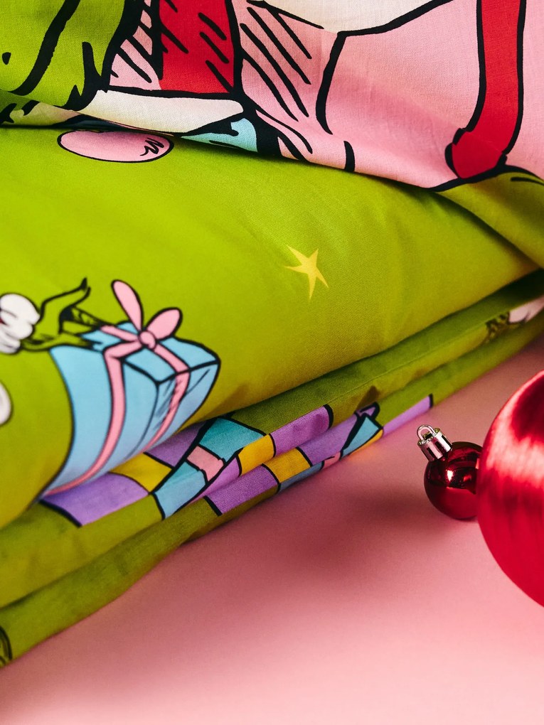 Sinsay - Bavlněný vánoční povlečení s potiskem Grinch - neonová