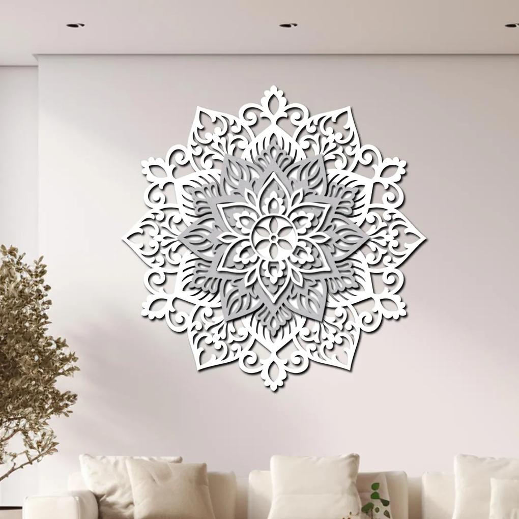 dřevo života 3 vrstvá mandala na zeď Inspirativní energie Rozměry (cm): 60x60, Barva: bíla-šedá