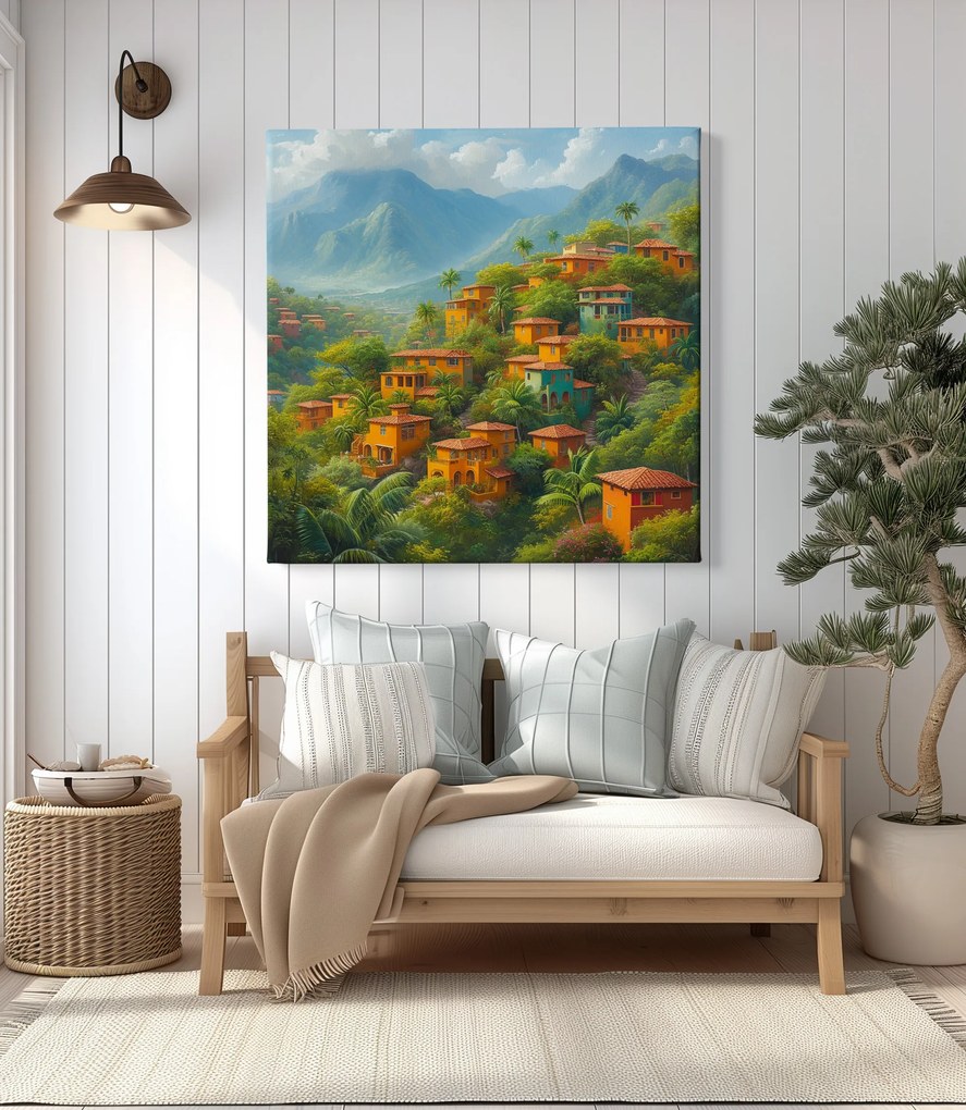 Obraz na plátně - Kostarická vesnička v kopcích FeelHappy.cz Velikost obrazu: 60 x 60 cm
