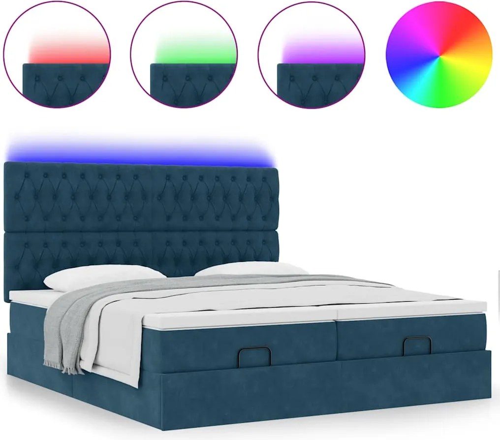 osmanská postel s matracemi a LED diodami tmavě modrá 200x200cm 3314649