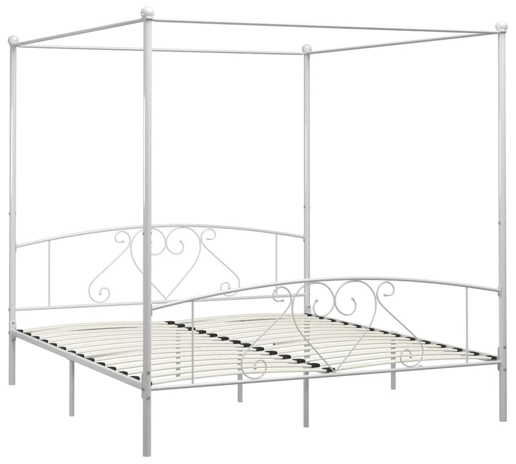 Rám postele s nebesy bílý kovový 200 x 200 cm 284432