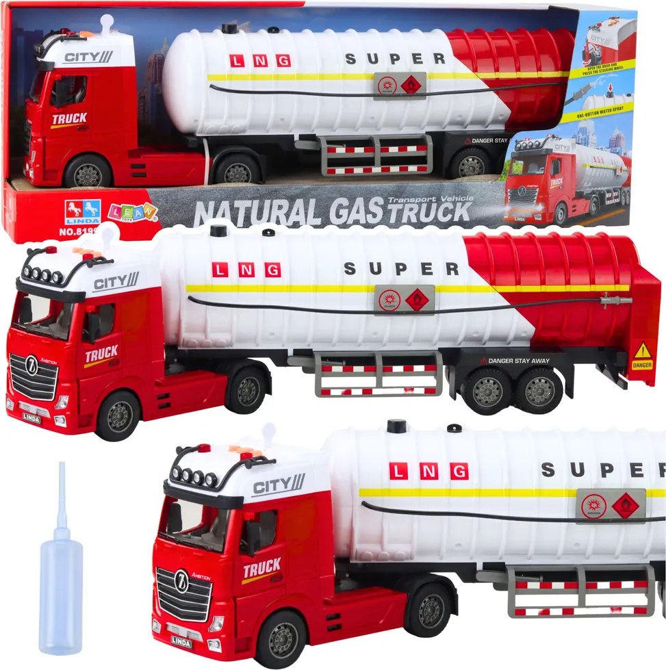LEAN Toys Nákladní auto cisterna – čerpání vody, světla, zvuky, bíločervené