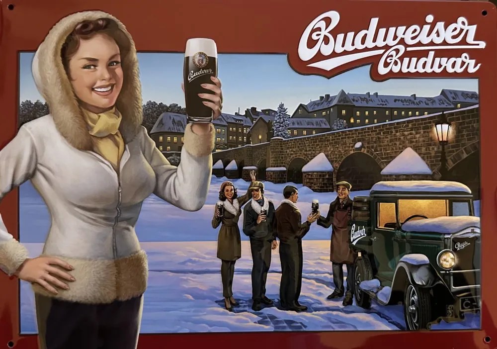 Plechová cedule Budweiser Budvar pivo Písek